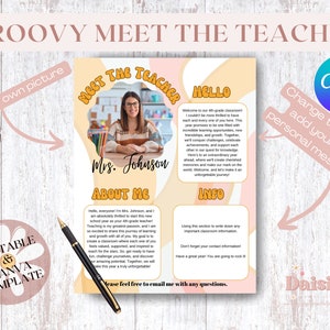 Editable Meet the Teacher | Canva Template | Teacher Printable | Retro ...