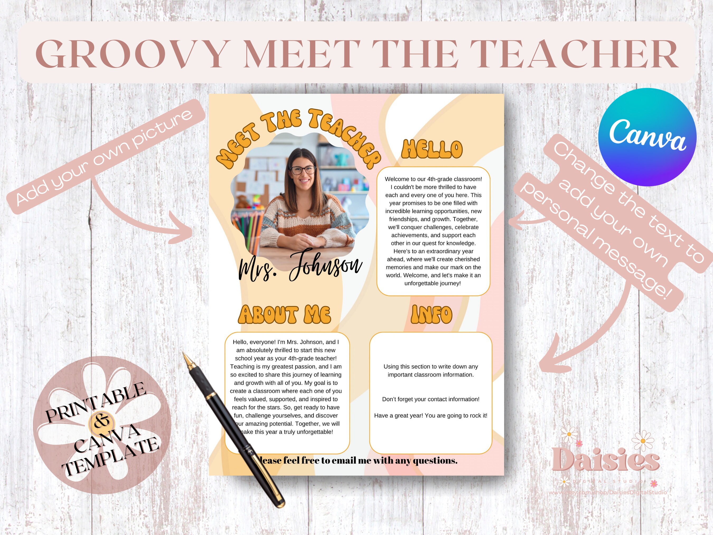 Editable Meet the Teacher | Canva Template | Teacher Printable | Retro ...