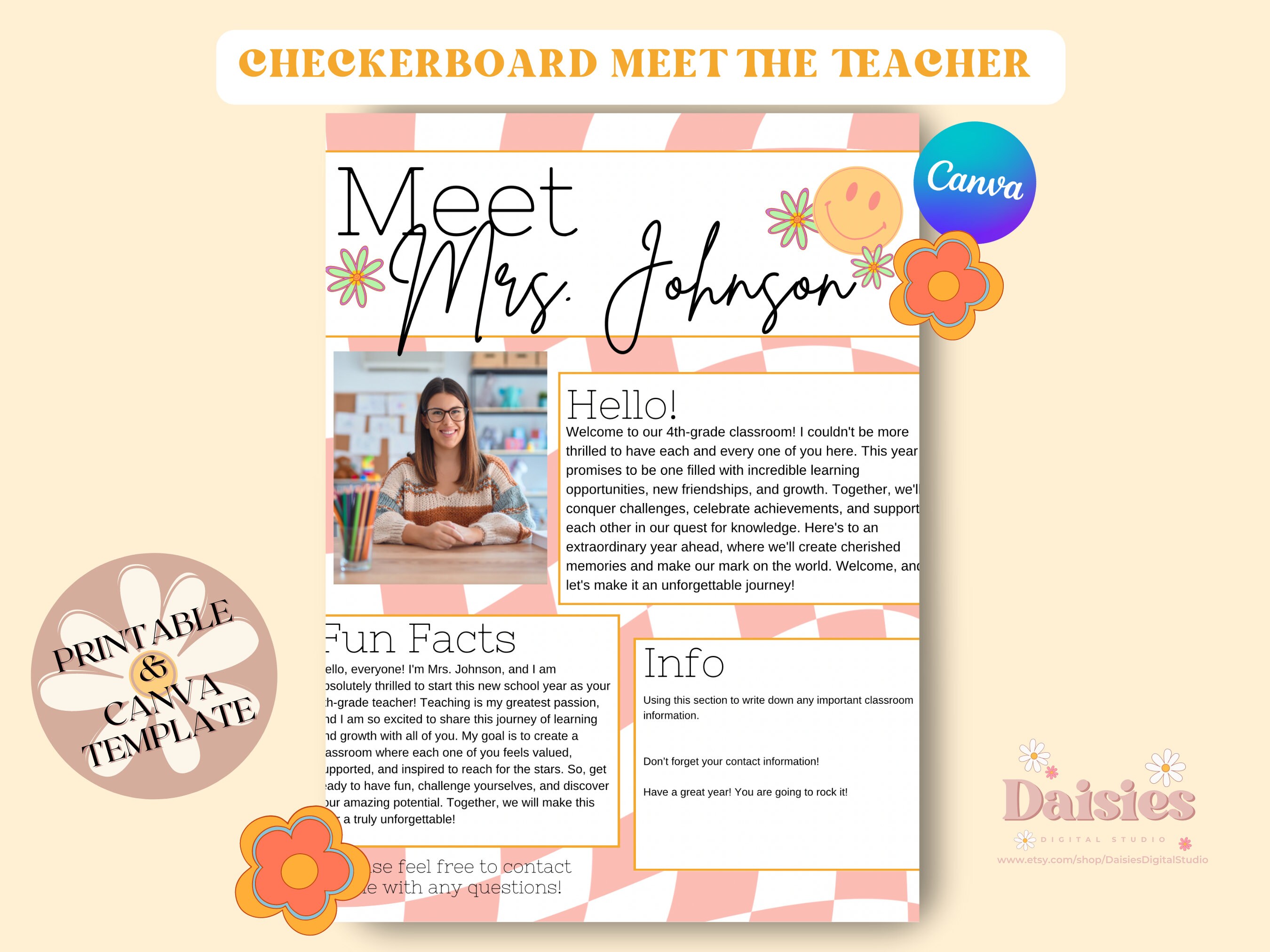 Editable Meet the Teacher Canva Template Teacher Printable Groovy ...