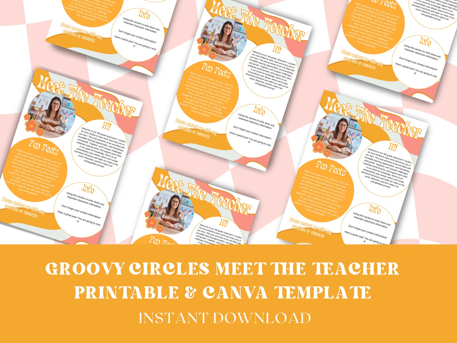 Editable Meet the Teacher | Canva Template | Teacher Printable | Groovy ...