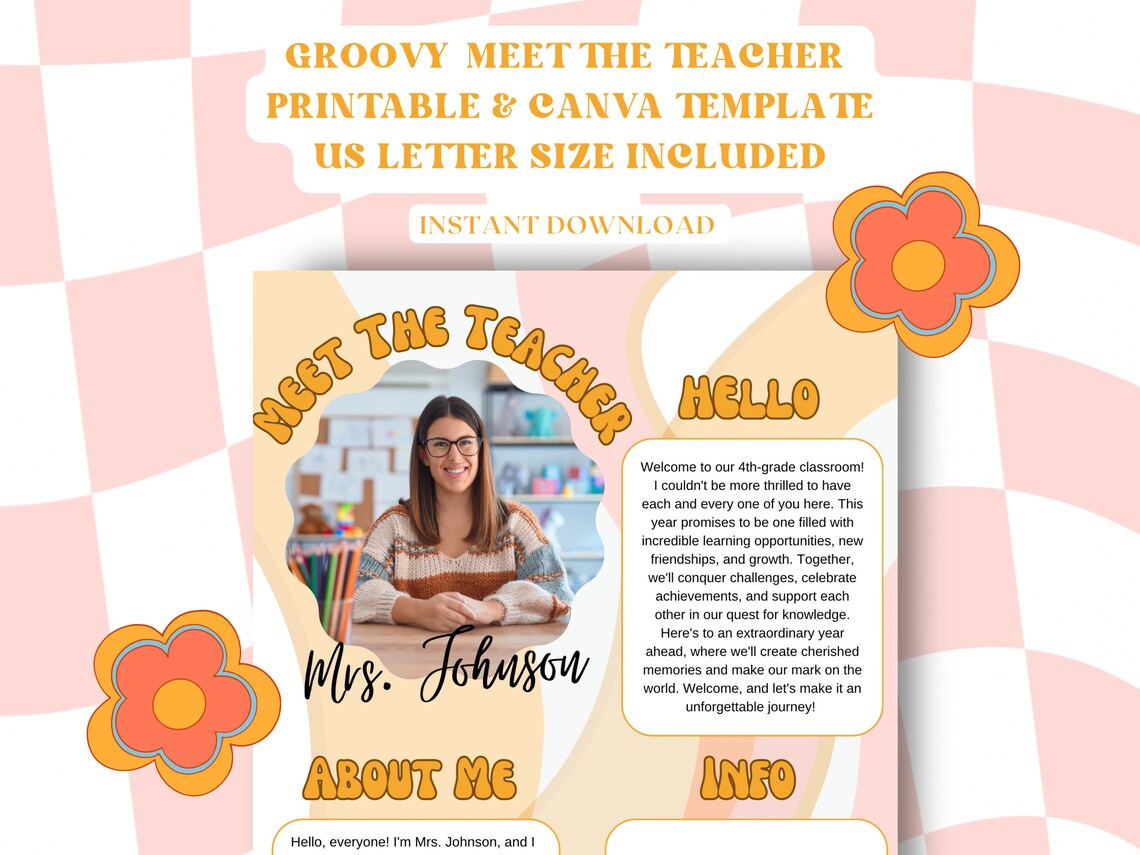 Editable Meet the Teacher | Canva Template | Teacher Printable | Retro ...
