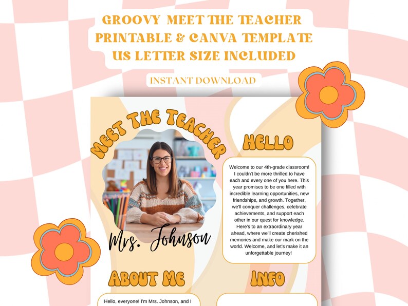 Editable Meet the Teacher | Canva Template | Teacher Printable | Retro ...