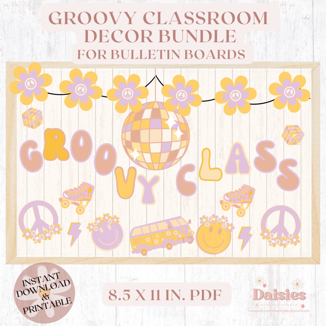 Groovy Classroom Decor Bundle Retro Hippie Theme Teacher Printable ...