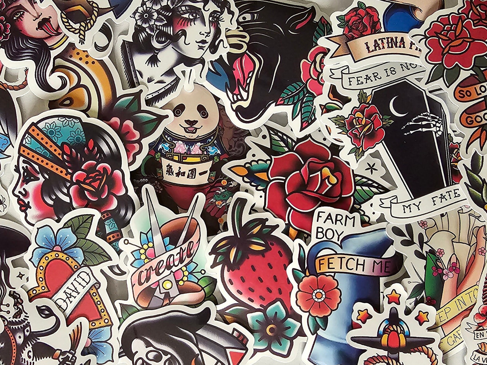 49 Cool American Traditional Tattoo Stickers Perfect for - Etsy