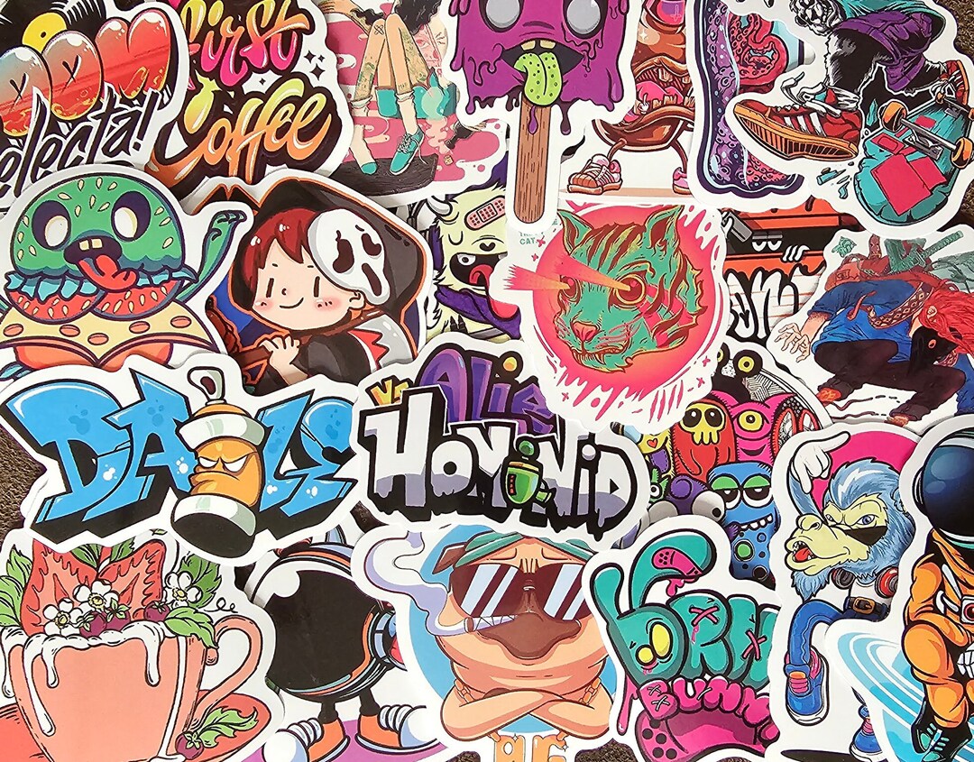 50 Cartoon Graffiti Stickers Vinyl Decals for Skateboard, Luggage ...
