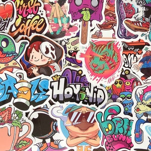 50 Cartoon Graffiti Stickers Vinyl Decals for Skateboard, Luggage ...