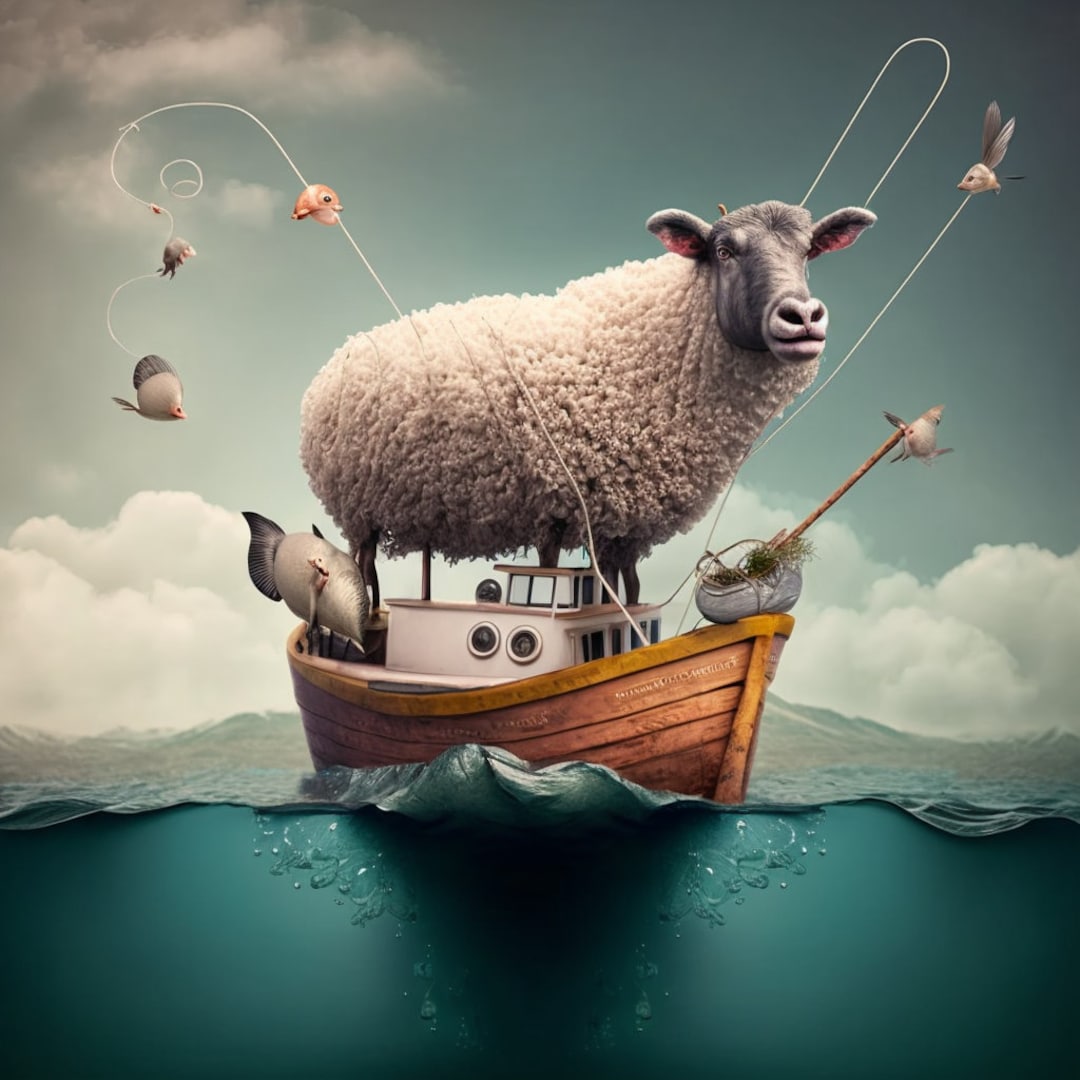 Sheep Fishing on a Boat - Etsy