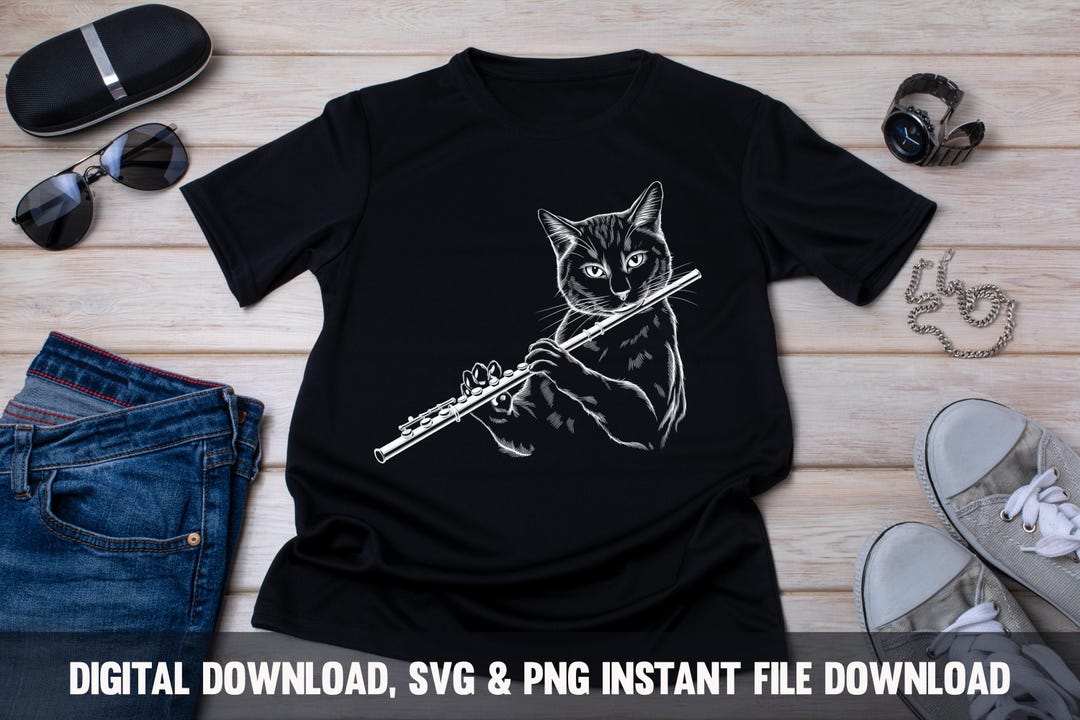 Cat Playing Flute PNG SVG, Flutist Gift, Cat Lover Gift, Kitty Loving ...