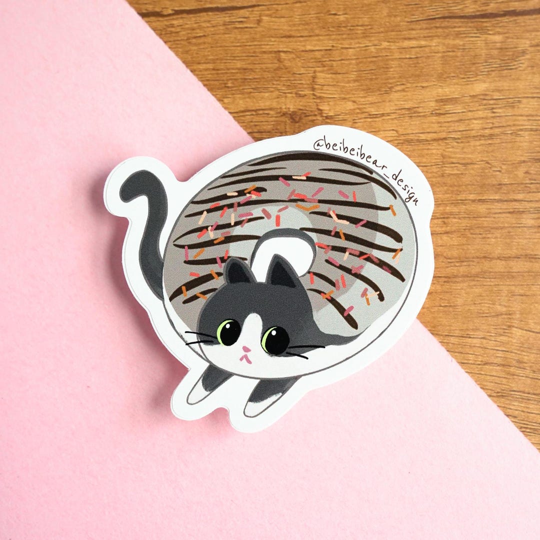 Oreo Tuxedo Cat Donut Sticker, Cute Cat Lover Gift - Etsy