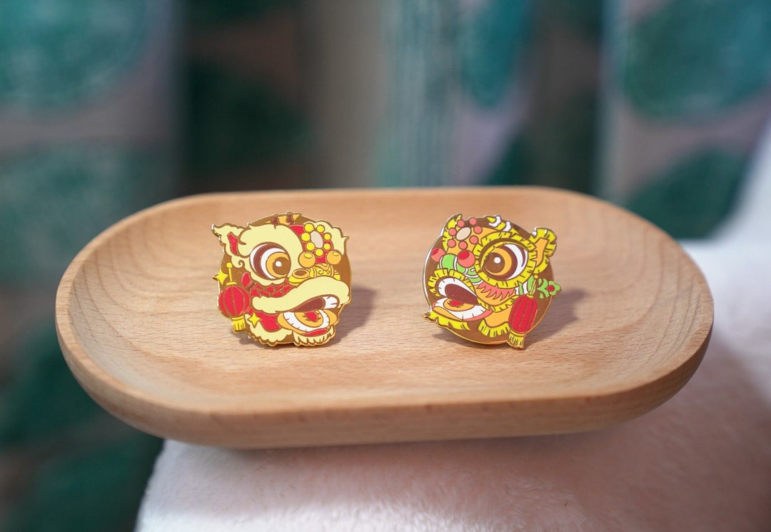 Lion Dance Enamel Pin, Chinese Lion Brooch, Fut San Lion Pin - Etsy