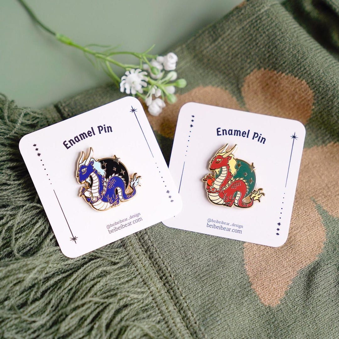 Dragon Enamel Pin, Dragon Drinking Tea Brooch, Peachful Dragon Pin ...