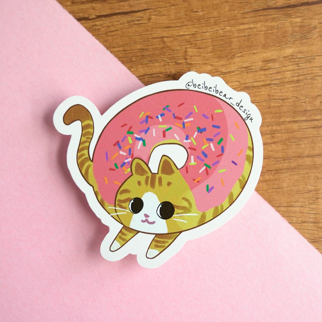 Orange Tabby Cat Donut Sticker, Cute Vinyl Decal - Etsy