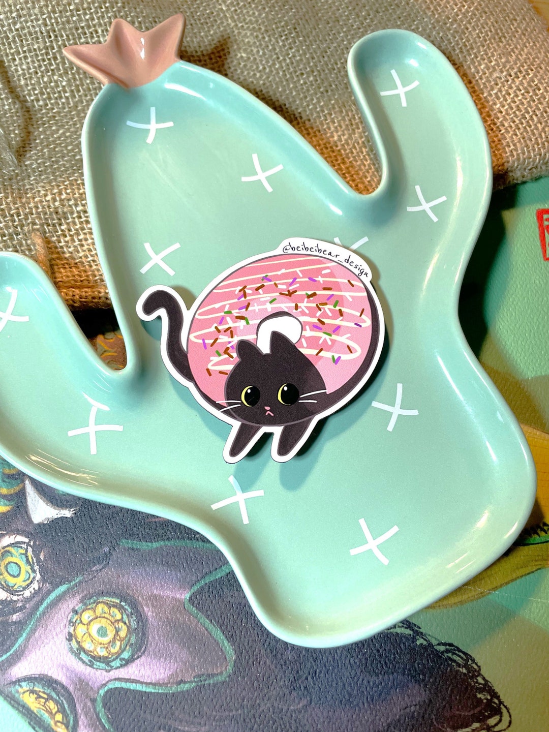 Donut Cat Magnet, Black Cat Magnet, Cute Cat Magnet, Bombay, Funny Cat ...