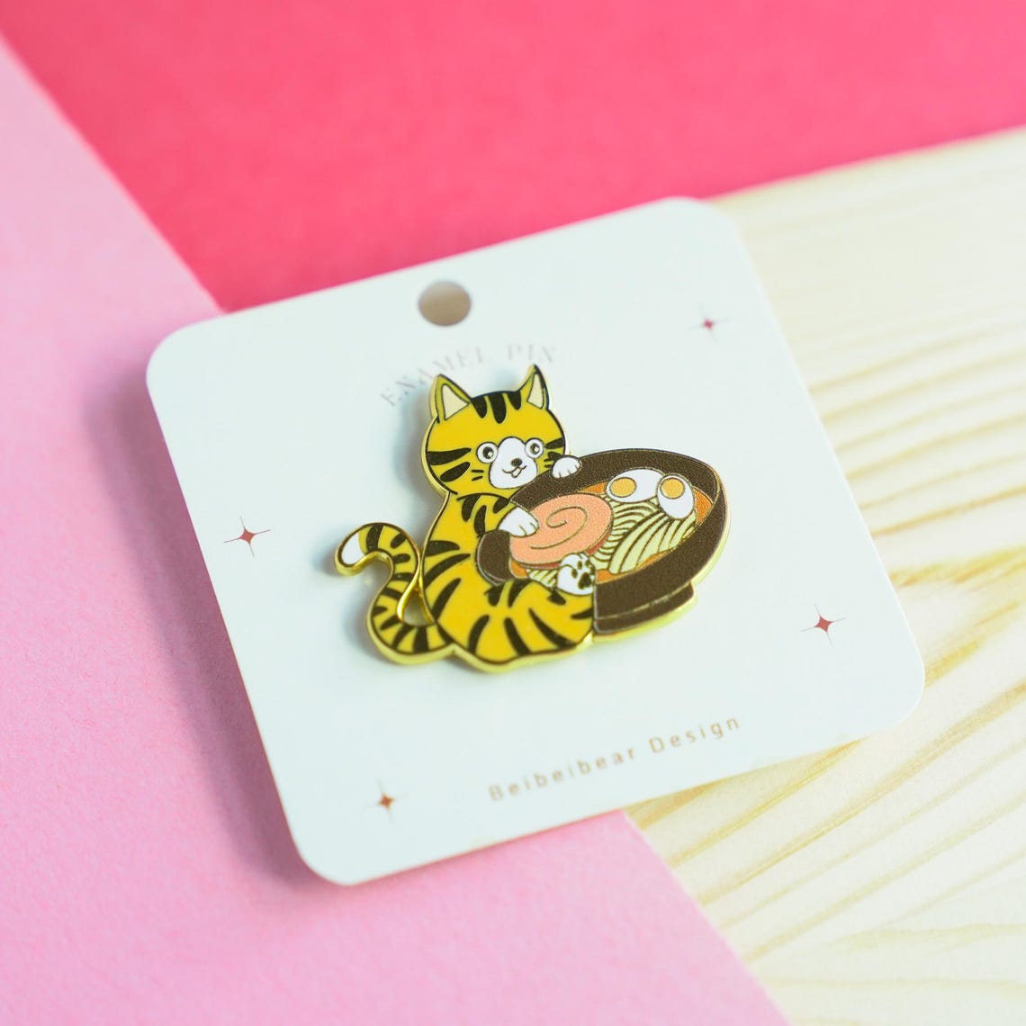 Ramen Cat Hard Enamel Pin, Orange Tabby Cat - Etsy
