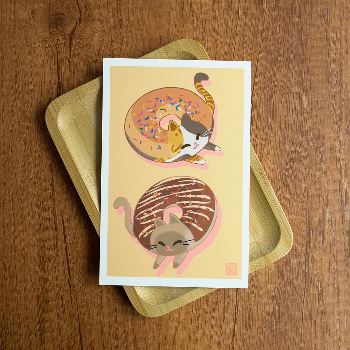 Cute Donut Cat Art Print – Whimsical Postcard - Etsy