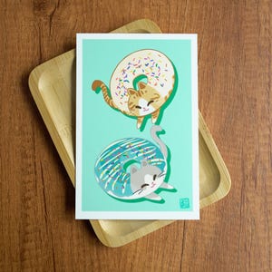 Cute Donut Cat Art Print – Whimsical Postcard - Etsy