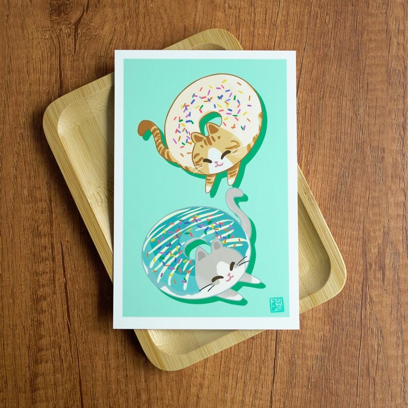 Cute Donut Cat Art Print – Whimsical Postcard - Etsy