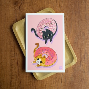 Cute Donut Cat Art Print – Whimsical Postcard - Etsy
