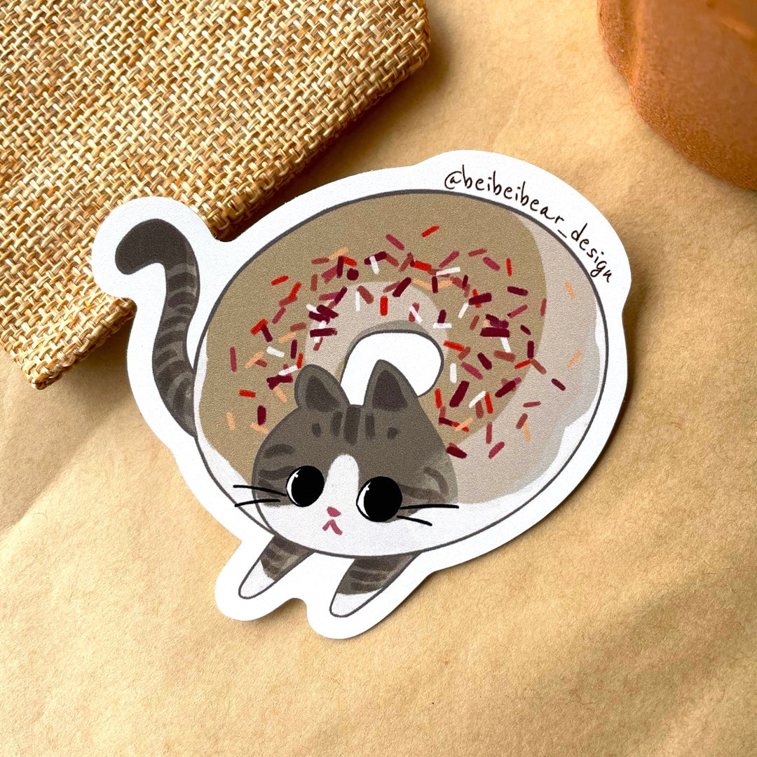 Donut Cat Sticker, Cute Cat Sticker, Funny Cat Sticker, Kawaii Cat ...