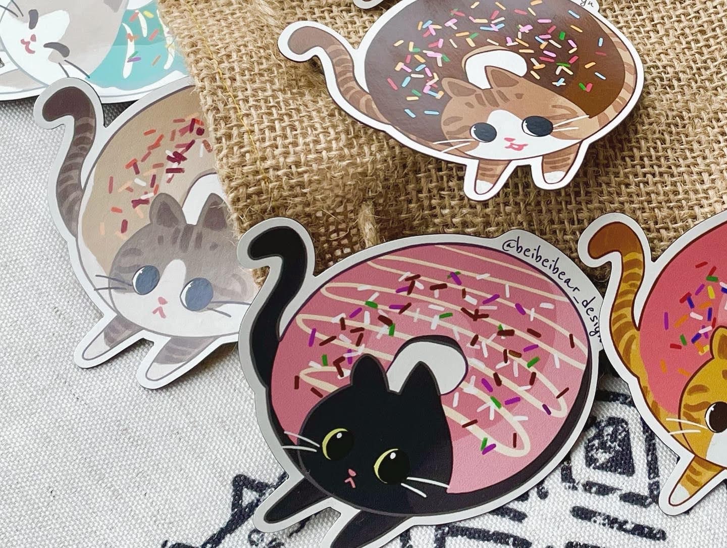 Donut Cat Magnet, Black Cat Magnet, Cute Cat Magnet, Bombay, Funny Cat ...
