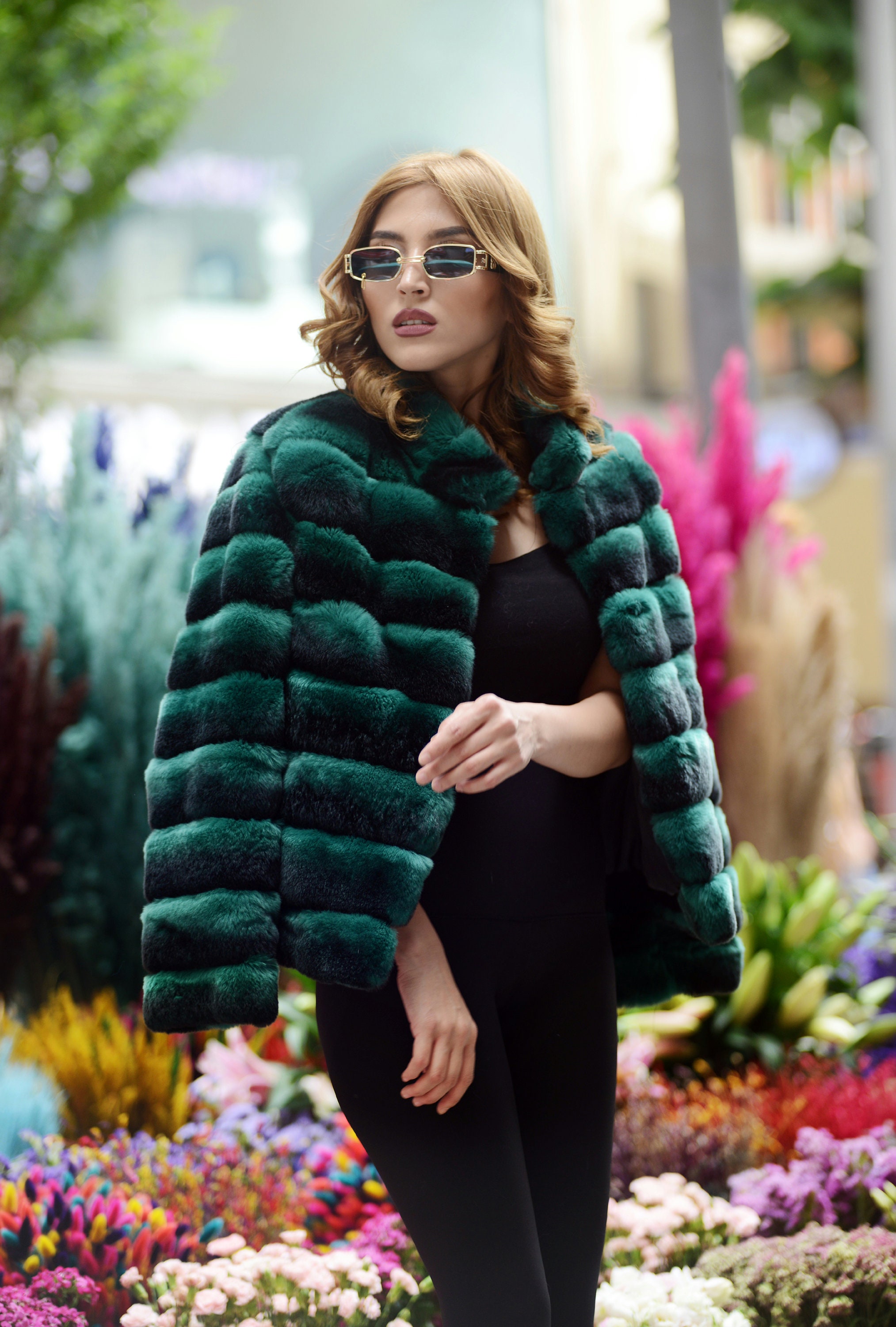 Real Rex Fur Coat, Luxury Coat, Green Fur Jacket, Luxurious Jacket ...