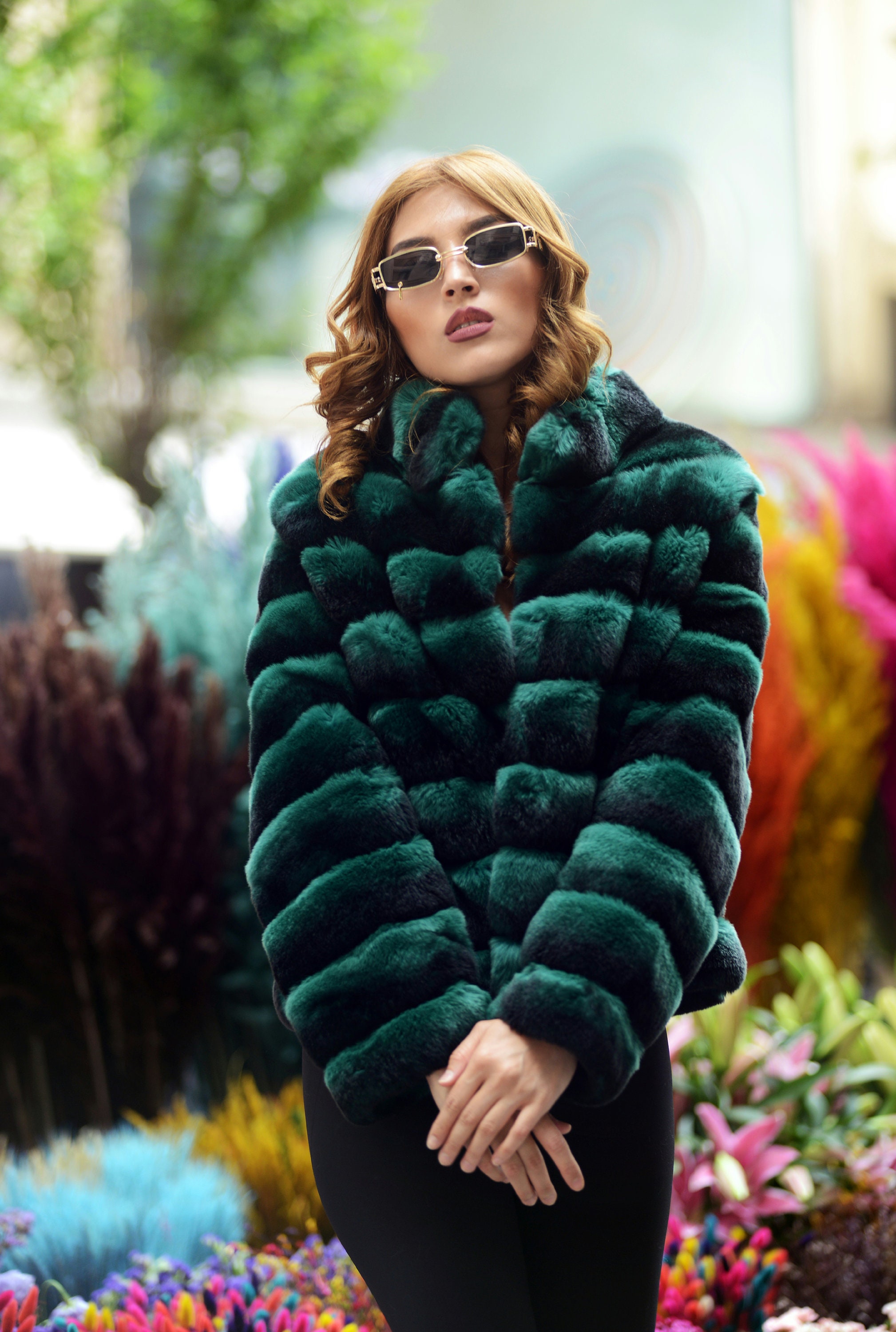 Real Rex Fur Coat, Luxury Coat, Green Fur Jacket, Luxurious Jacket ...