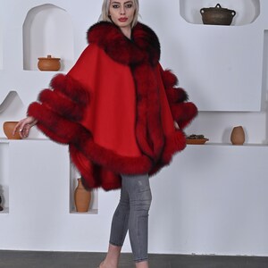 Red Cashmere Cape: Women's Winter Cape With Fox Fur Trim - Etsy