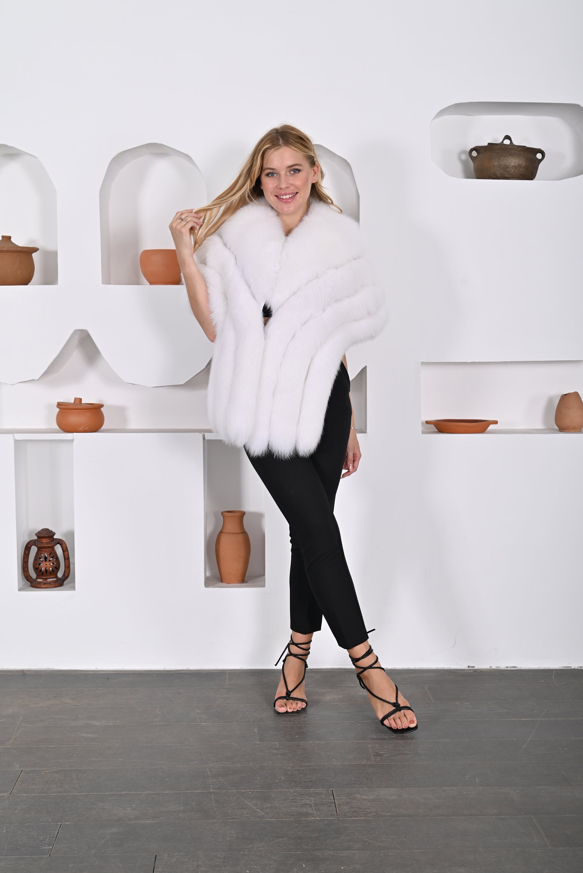 White Fox Fur Shawl Wrap, Bridal Cape Women's Winter Stole - Etsy