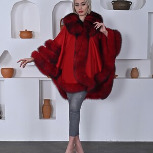 Red Cashmere Cape: Women's Winter Cape With Fox Fur Trim - Etsy