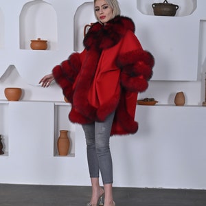 Red Cashmere Cape: Women's Winter Cape With Fox Fur Trim - Etsy