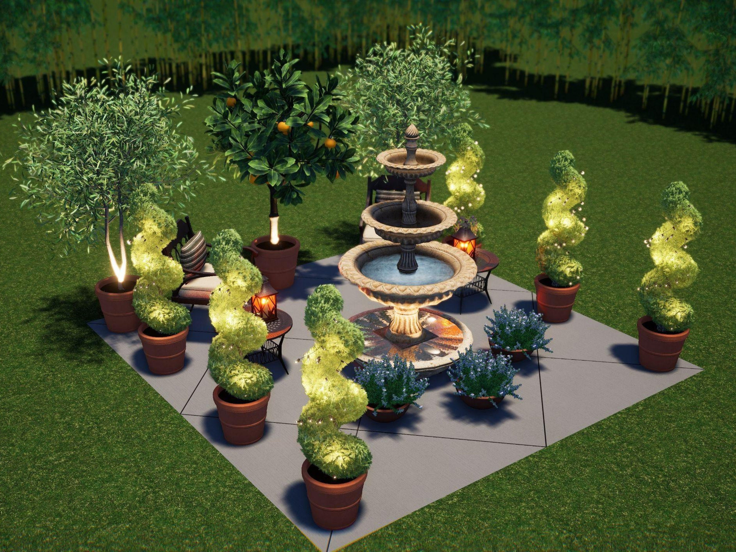 Florence Courtyard DIY Backyard Design 3D Renderings Organic Backyard ...