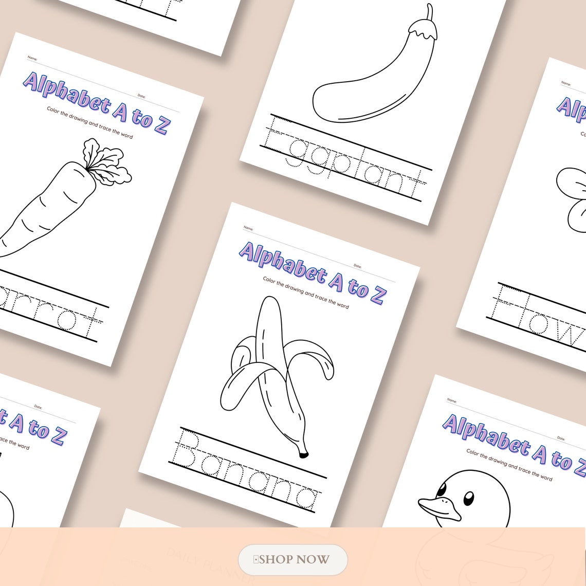 Alphabet A Z Coloring Book Alphabet Printable Coloring Books Digital ...