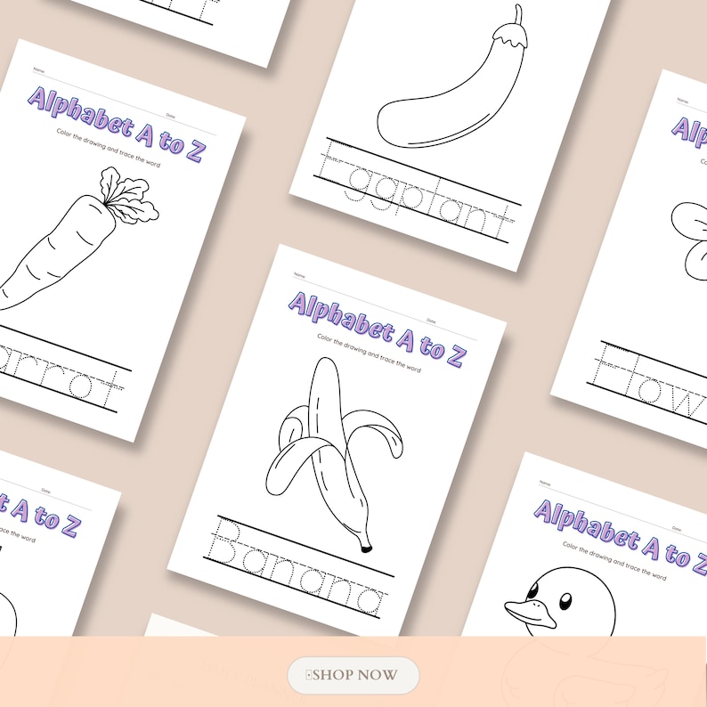 Alphabet A Z Coloring Book Alphabet Printable Coloring Books Digital ...