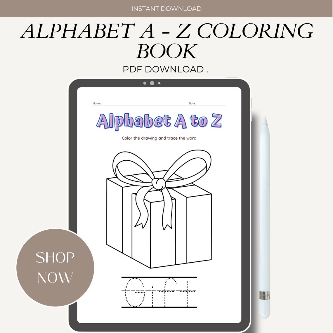 Alphabet A Z Coloring Book Alphabet Printable Coloring Books Digital ...