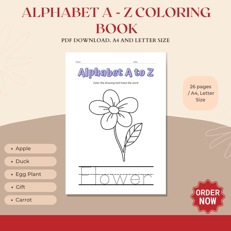 Alphabet A Z Coloring Book Alphabet Printable Coloring Books Digital ...