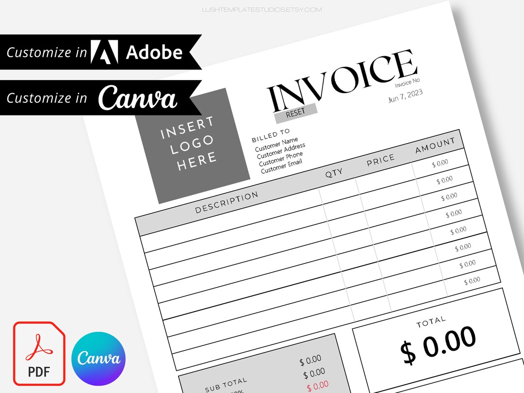Invoice Template | PDF Form | Professional Receipt| Calculating Form - Etsy