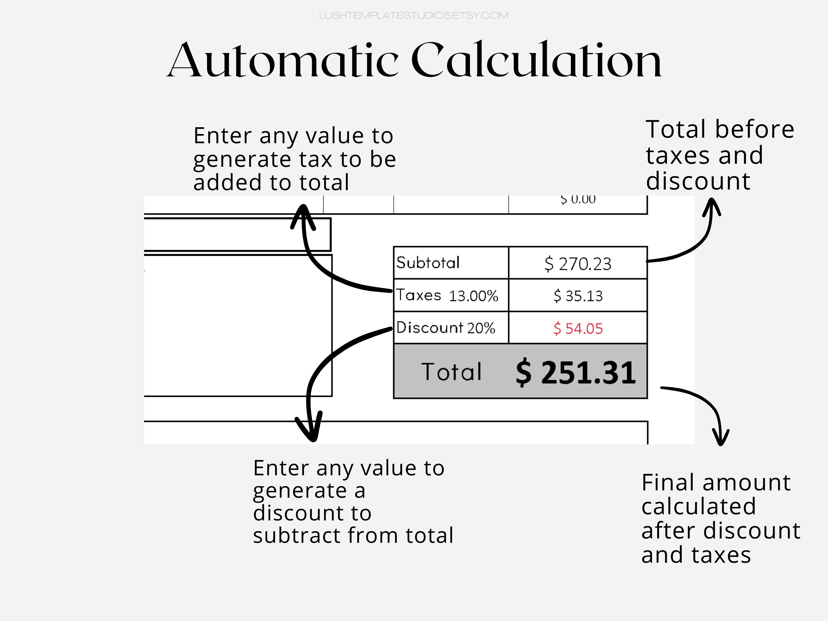 Invoice Template Professional Invoice Calculating Form Printable Bill ...