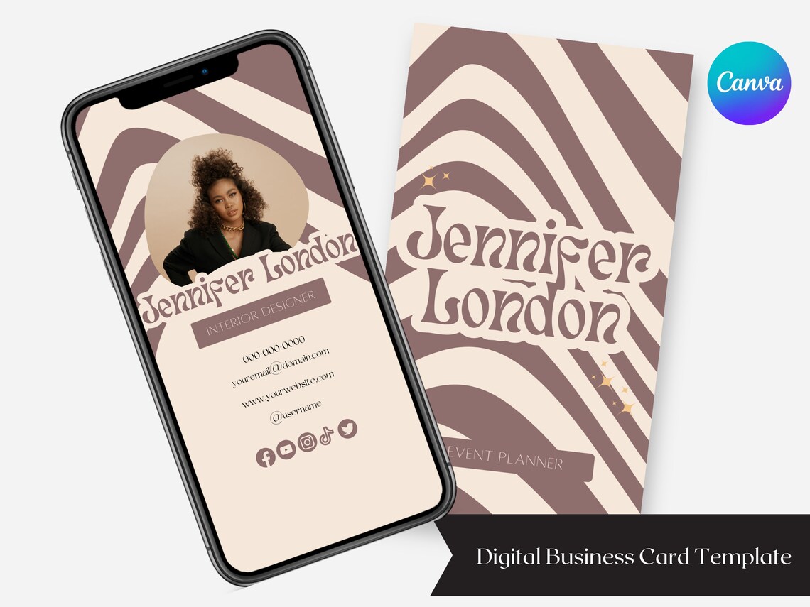 Retro Wave Business Card Digital Calling Card Business Card Template - Etsy