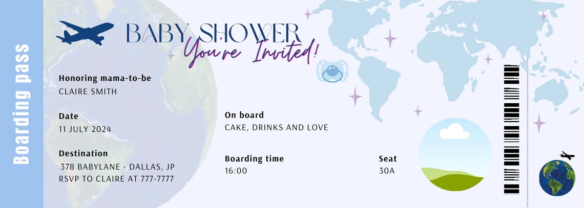 Boarding Pass Baby Shower Invitation, Pink, Blue, Gender Neutral, Cute ...