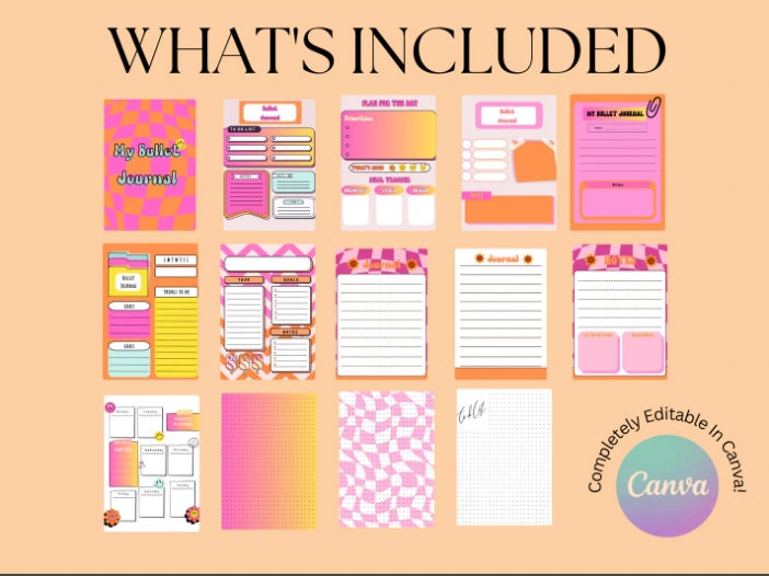 Groovy Bullet Journal editable Retro Patterns Design Cool Planner ...