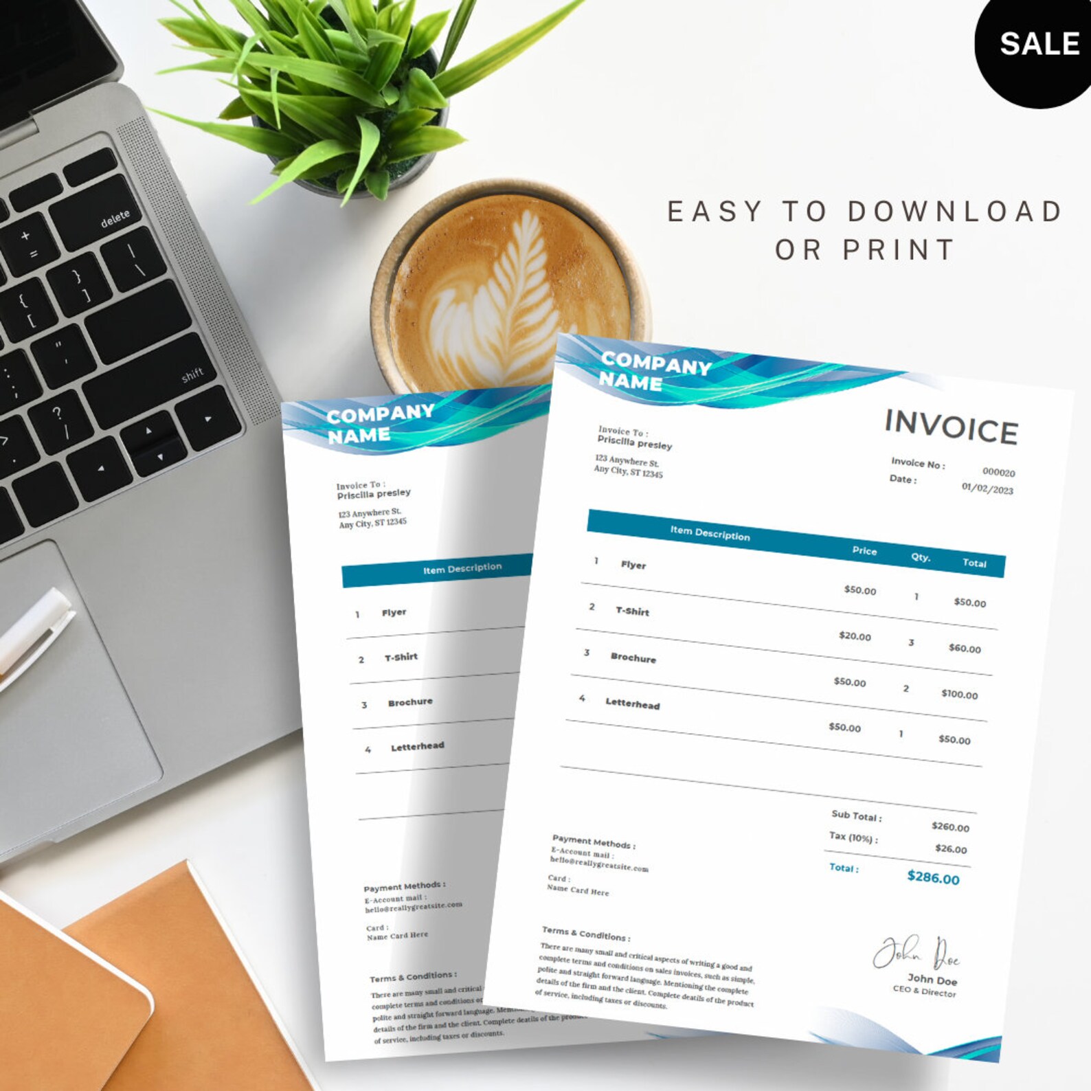Editable Invoice Canva Template | Invoice Template | Printable Invoice ...
