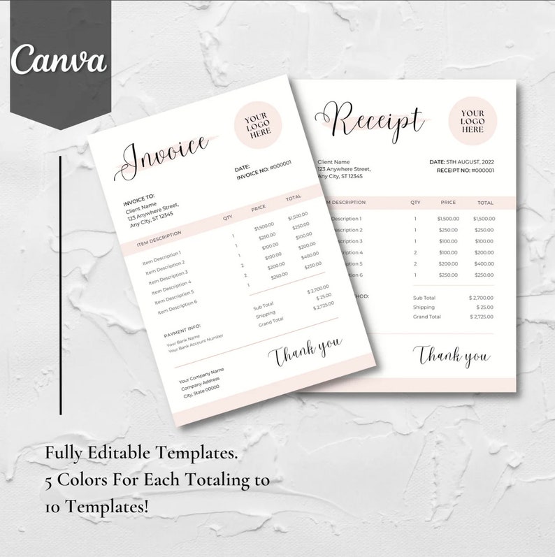 Editable Invoice & Receipt Canva Template Bundle Invoice - Etsy Australia