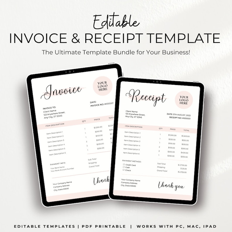 Editable Invoice & Receipt Canva Template Bundle | Invoice Template ...