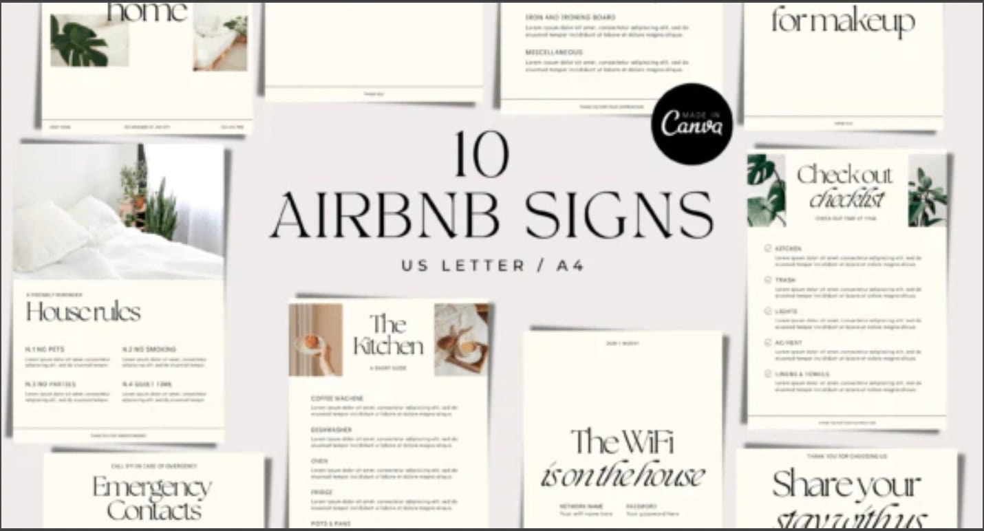 Editable 10 Airbnb Signs Canva Template | Airbnb | Welcome Guide ...