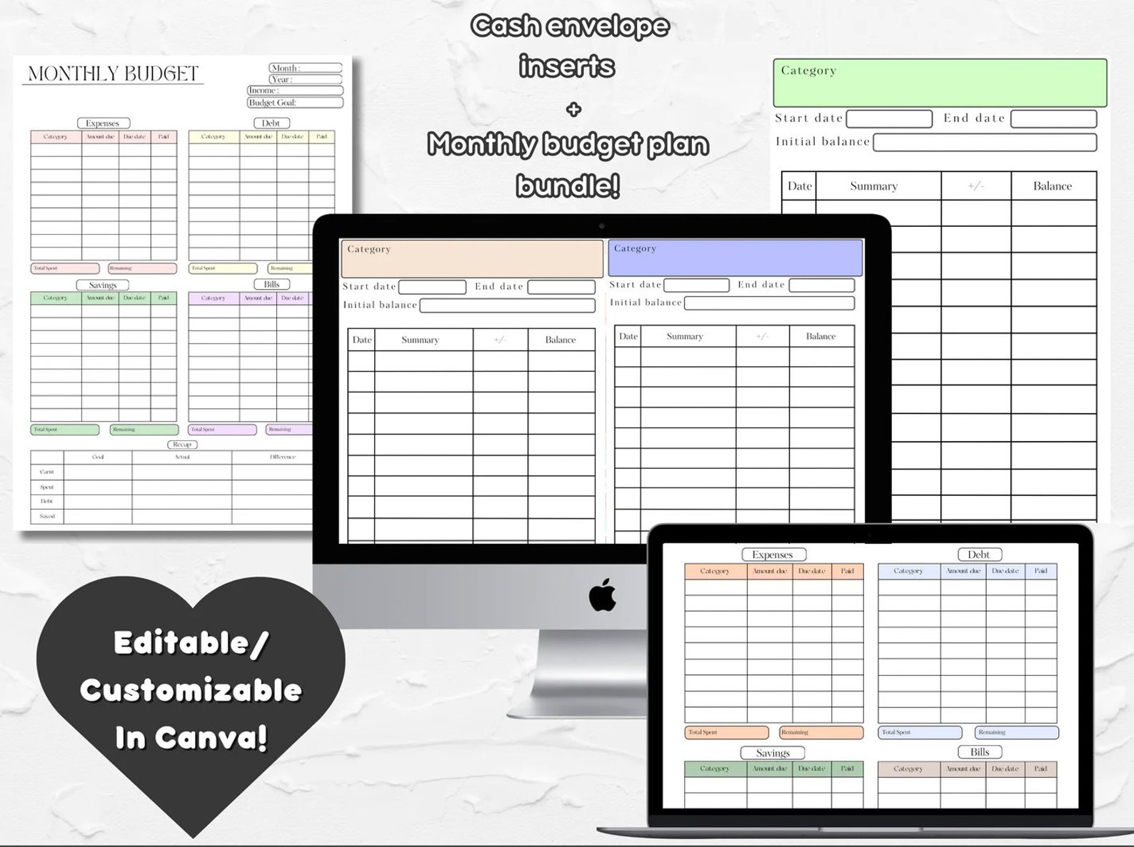 Monthly Budget Sheets and Cash Envelope Slips Bundle | Budget Sheets ...