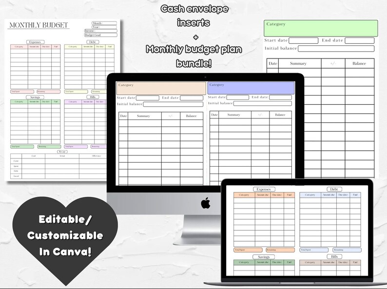 Monthly Budget Sheets and Cash Envelope Slips Bundle | Budget Sheets ...