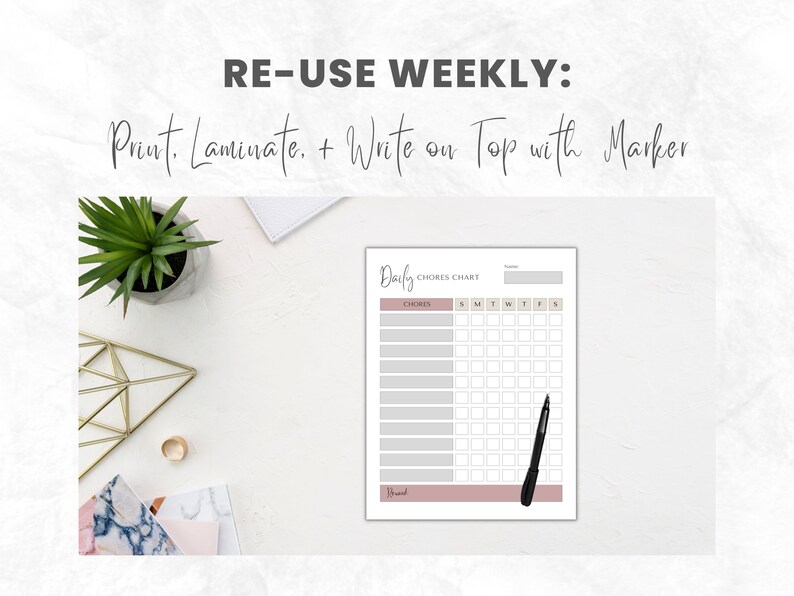 Daily and Weekly Chores Chart for Kids or Adults, Printable or Digital ...