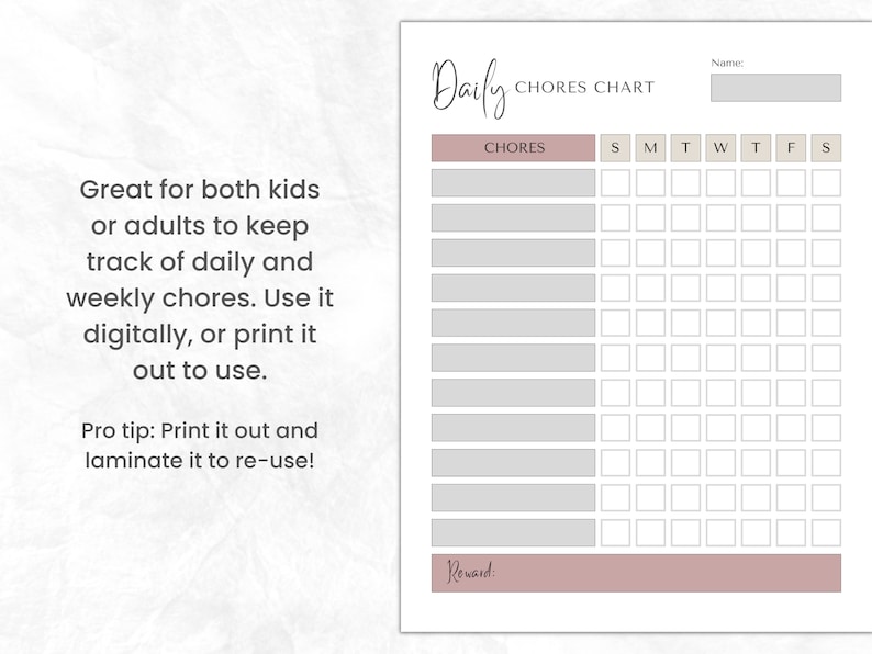 Daily and Weekly Chores Chart for Kids or Adults, Printable or Digital ...