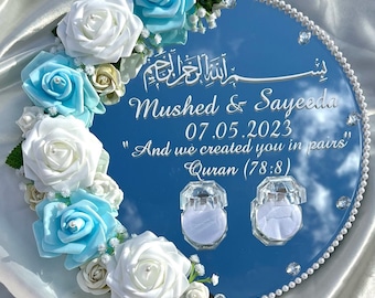 Personalised Engagement Nikkah Mirror Ring Tray, Islamic, Arabic ...