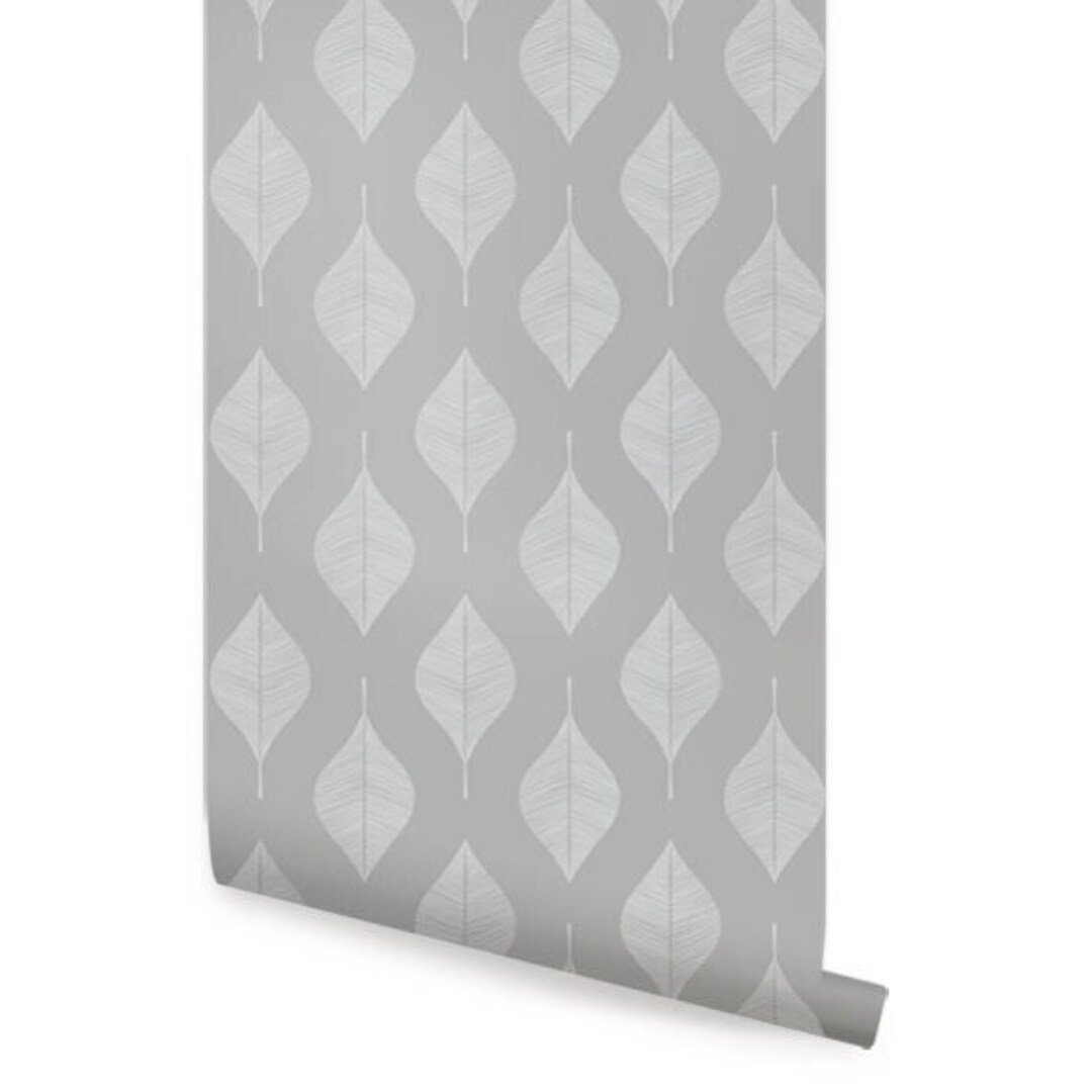 Off White Cool Grey Line Leaves Wallpaper - Peel and Stick or ...